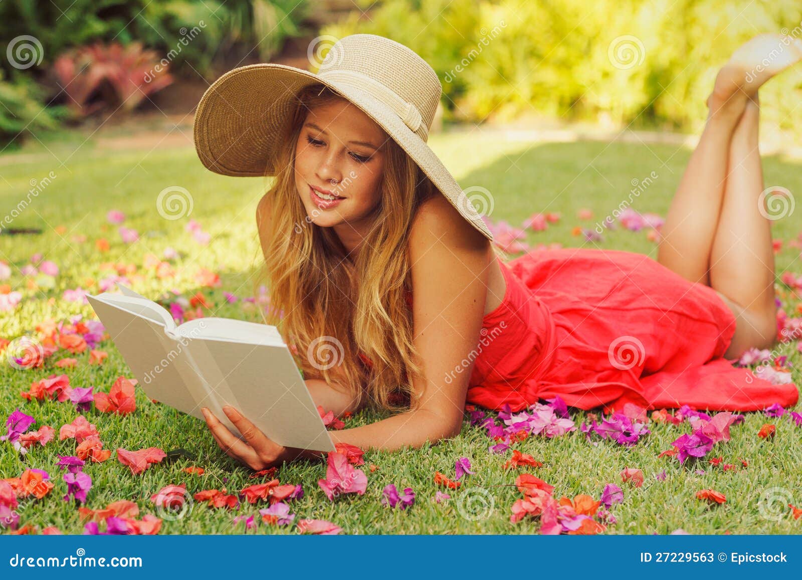 Young Woman Reading Book Outside Stock Image - Image of healthy, lady ...