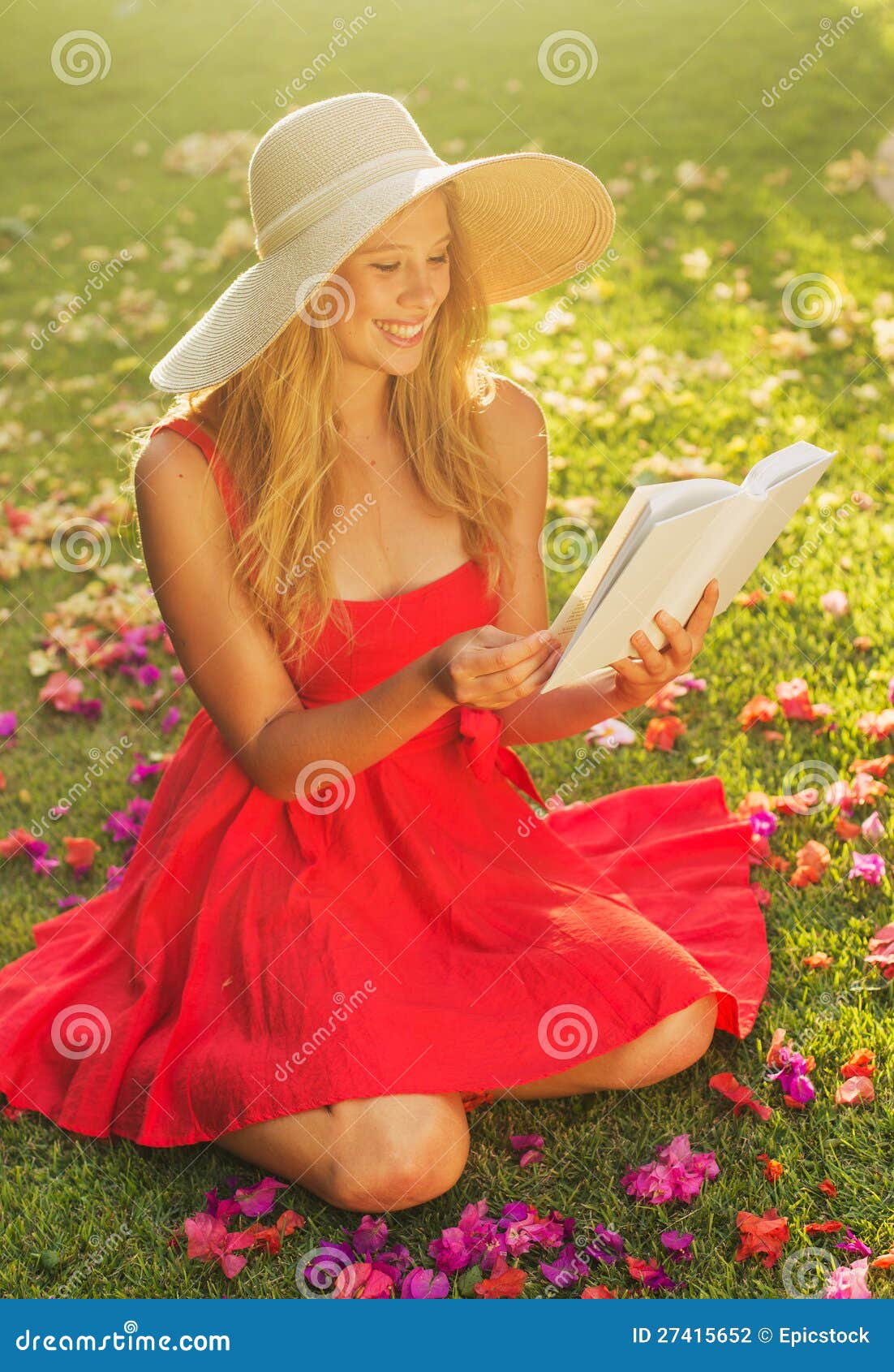 Young Woman Reading Book Outside Stock Photo - Image of happiness, book ...