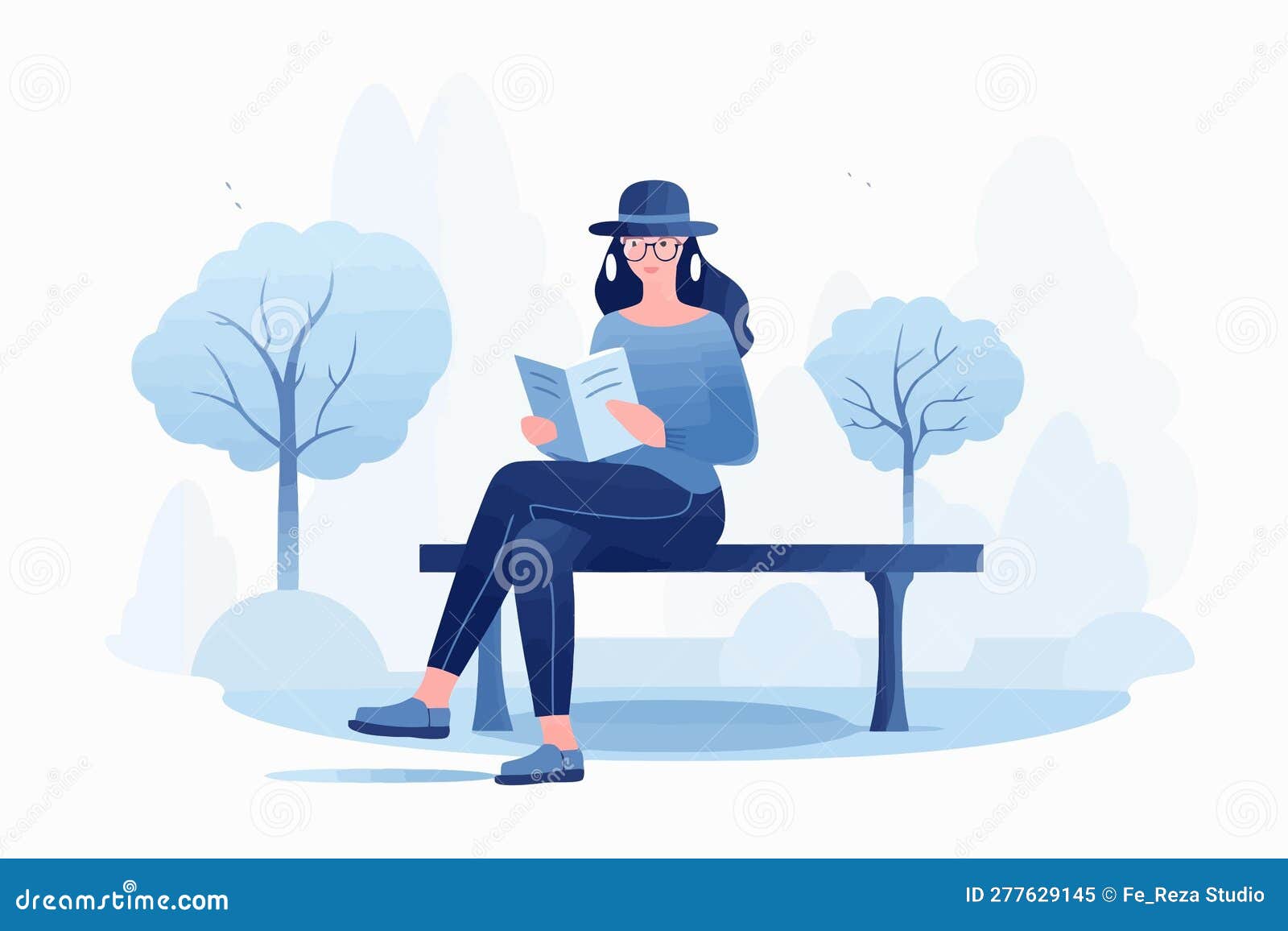 A Young Woman Reading A Book Vector Illustration Stock Vector
