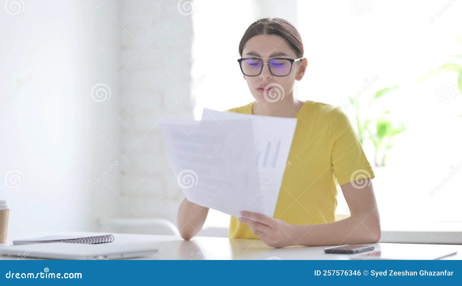 Woman Reading Documents in Office Stock Photo - Image of white, read ...