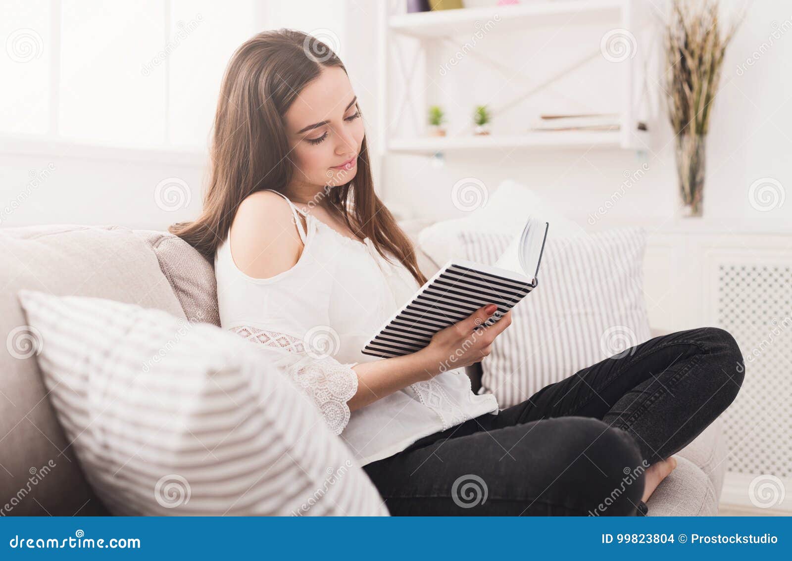 Young Woman Reading Her Notes Stock Photo - Image of people, planning ...