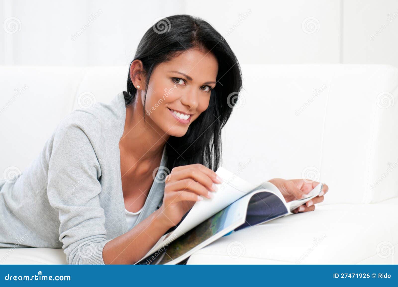 Young Woman Reading Magazine Stock Photo - Image of newspaper, paper ...