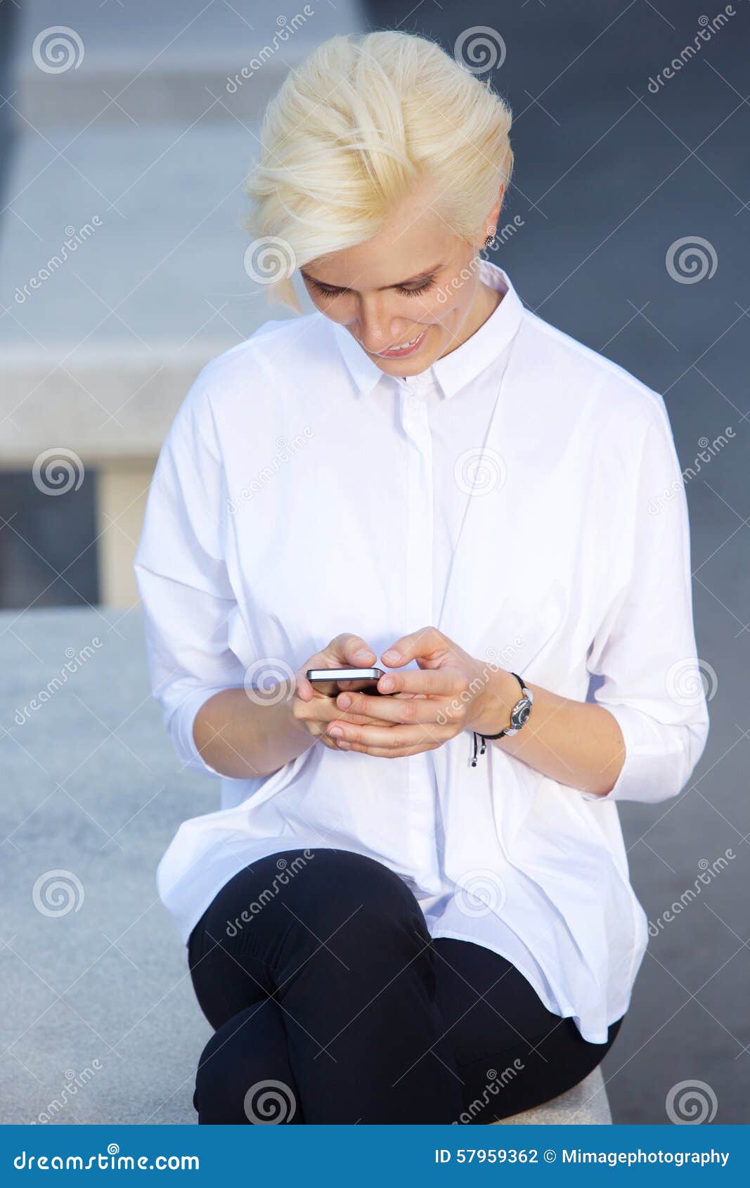 Young Woman Reading Mobile Text Message Stock Photo - Image of looking ...