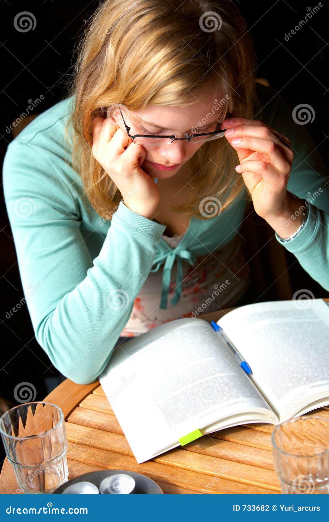 Young Woman Reading and Studying. Stock Photo - Image of looking ...