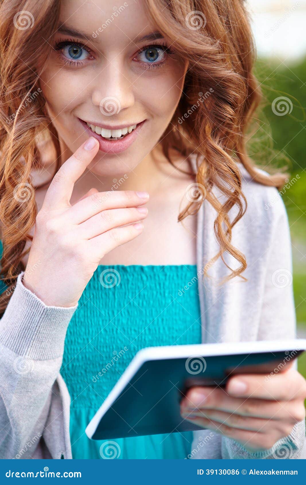 Young Woman Reads with E-books Reader. Stock Photo - Image of young ...