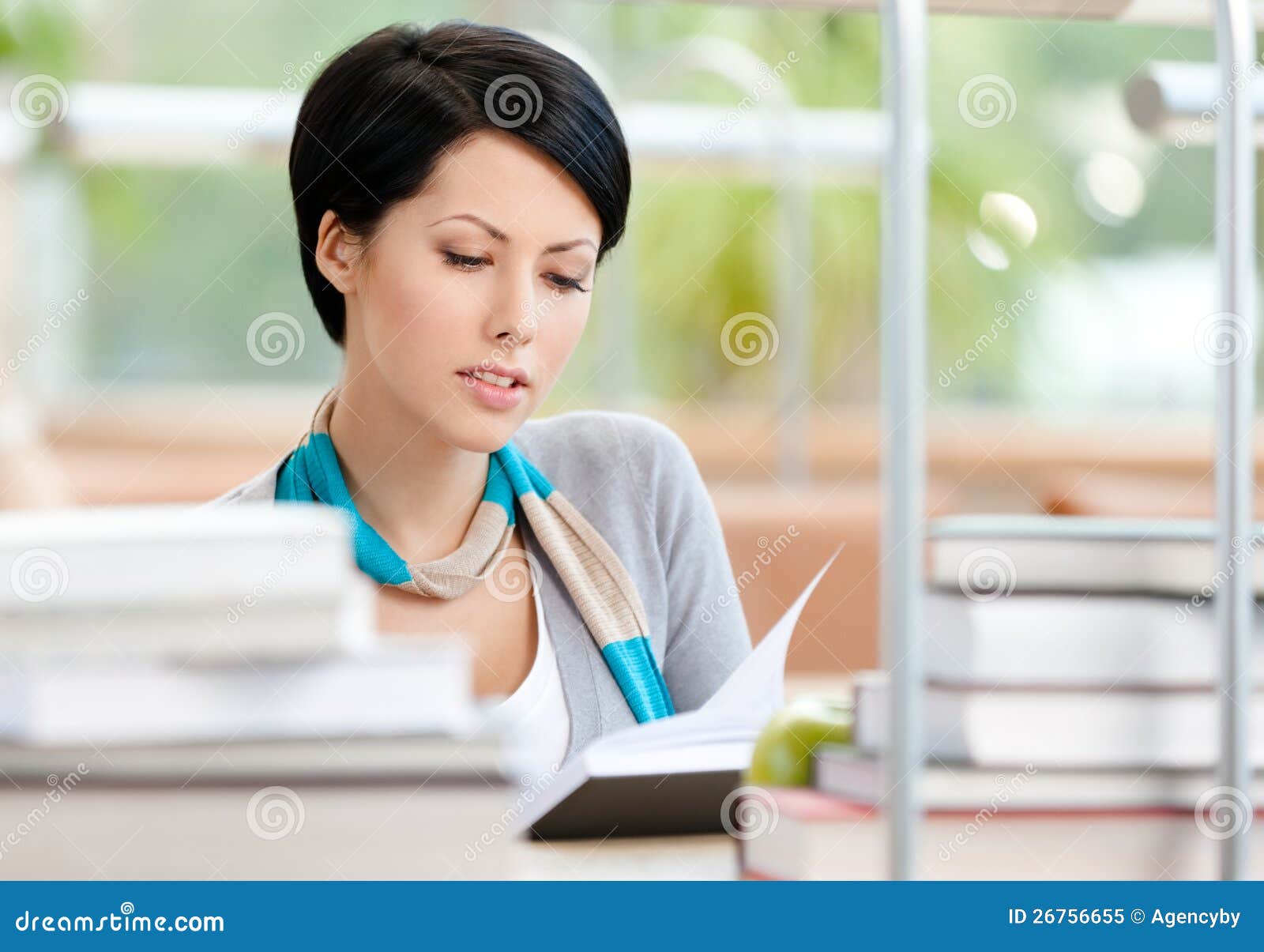 Young Woman Reads at the Library Stock Image - Image of cute, attention ...