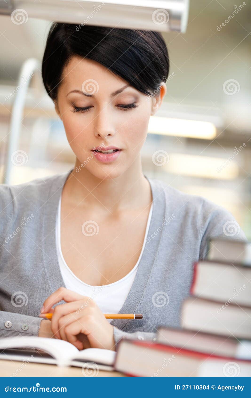 Young Woman Reads at the Reading Hall Stock Photo - Image of attention ...