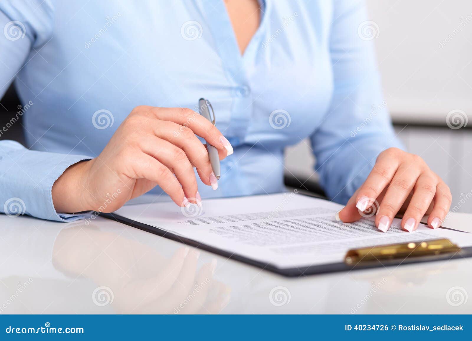 Young Woman Reads a Signed Contract Stock Photo - Image of female ...
