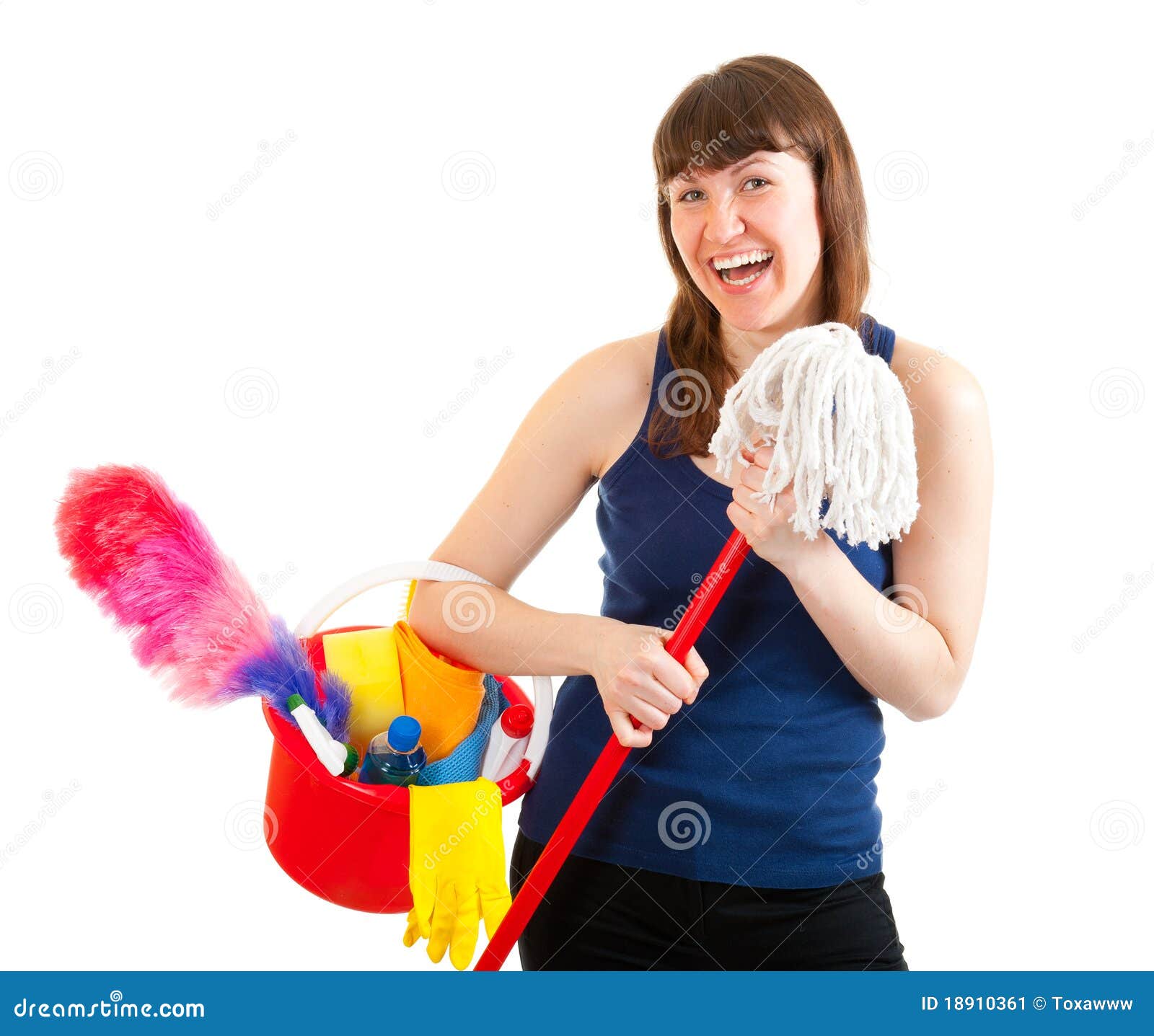 Young Woman is Ready for Cleaning Stock Image - Image of dust, bucket ...