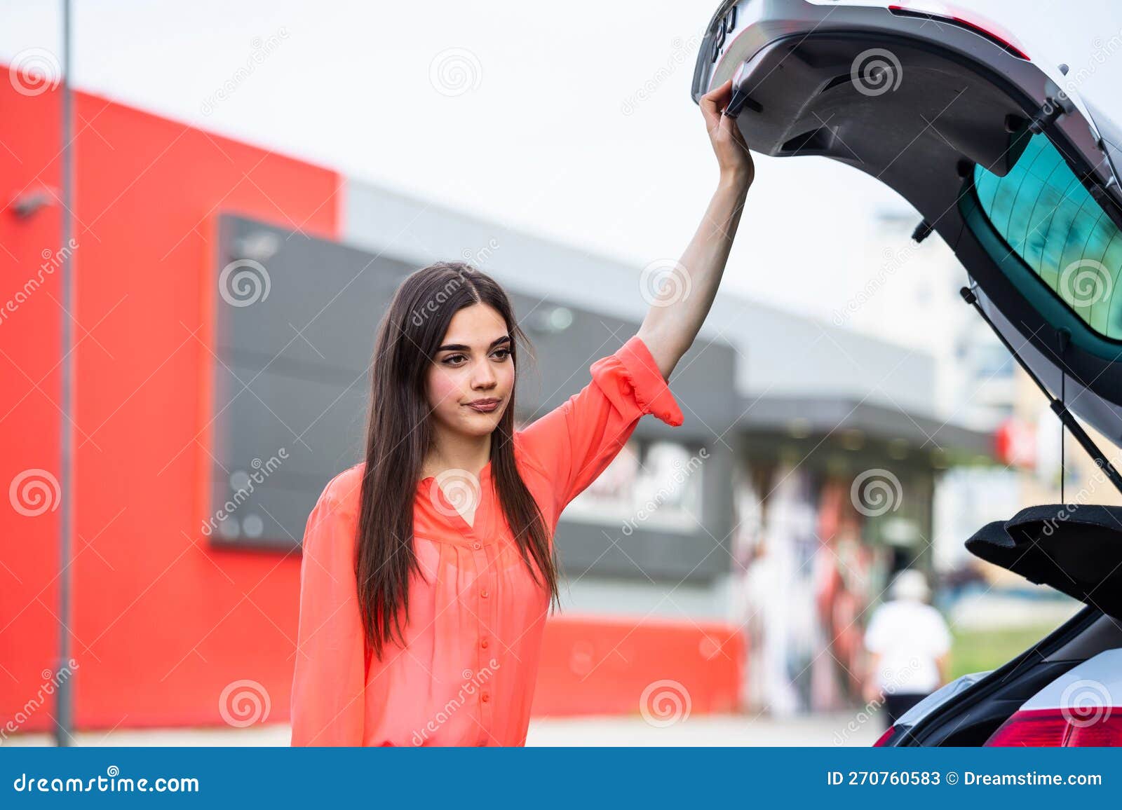 Young Woman Realizing she Forgot Something Looking in the Empty Trunk ...
