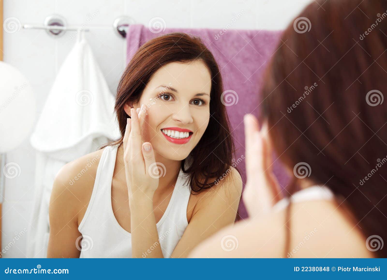 Young Woman Reapplying Her Face. Stock Photo - Image of freshness ...
