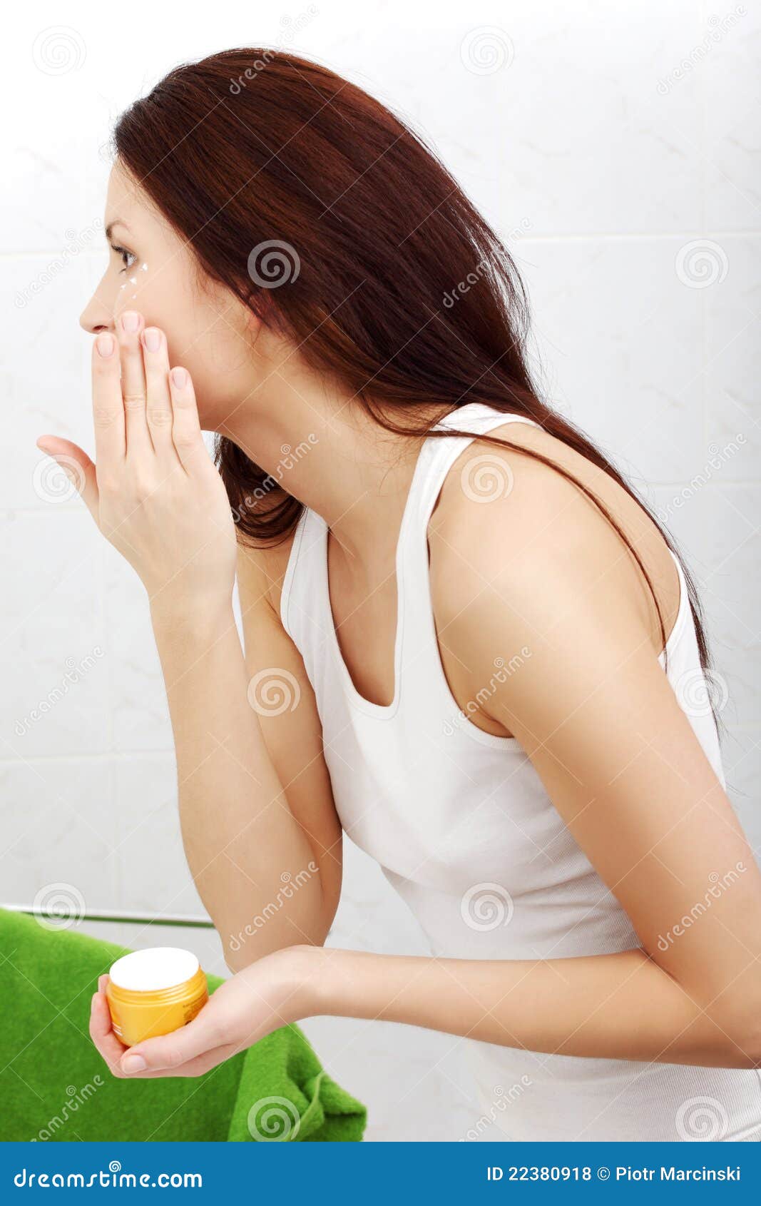 Young Woman Reapplying Her Face. Stock Photo - Image of girl, morning ...