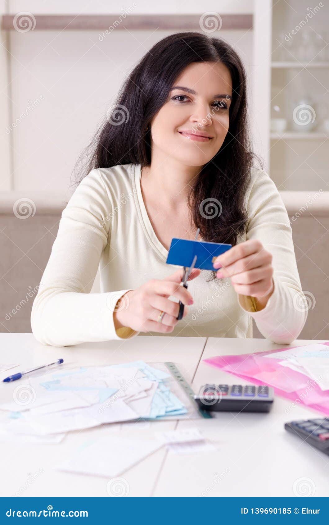 The Young Woman with Receipts in Budget Planning Concept Stock Image ...