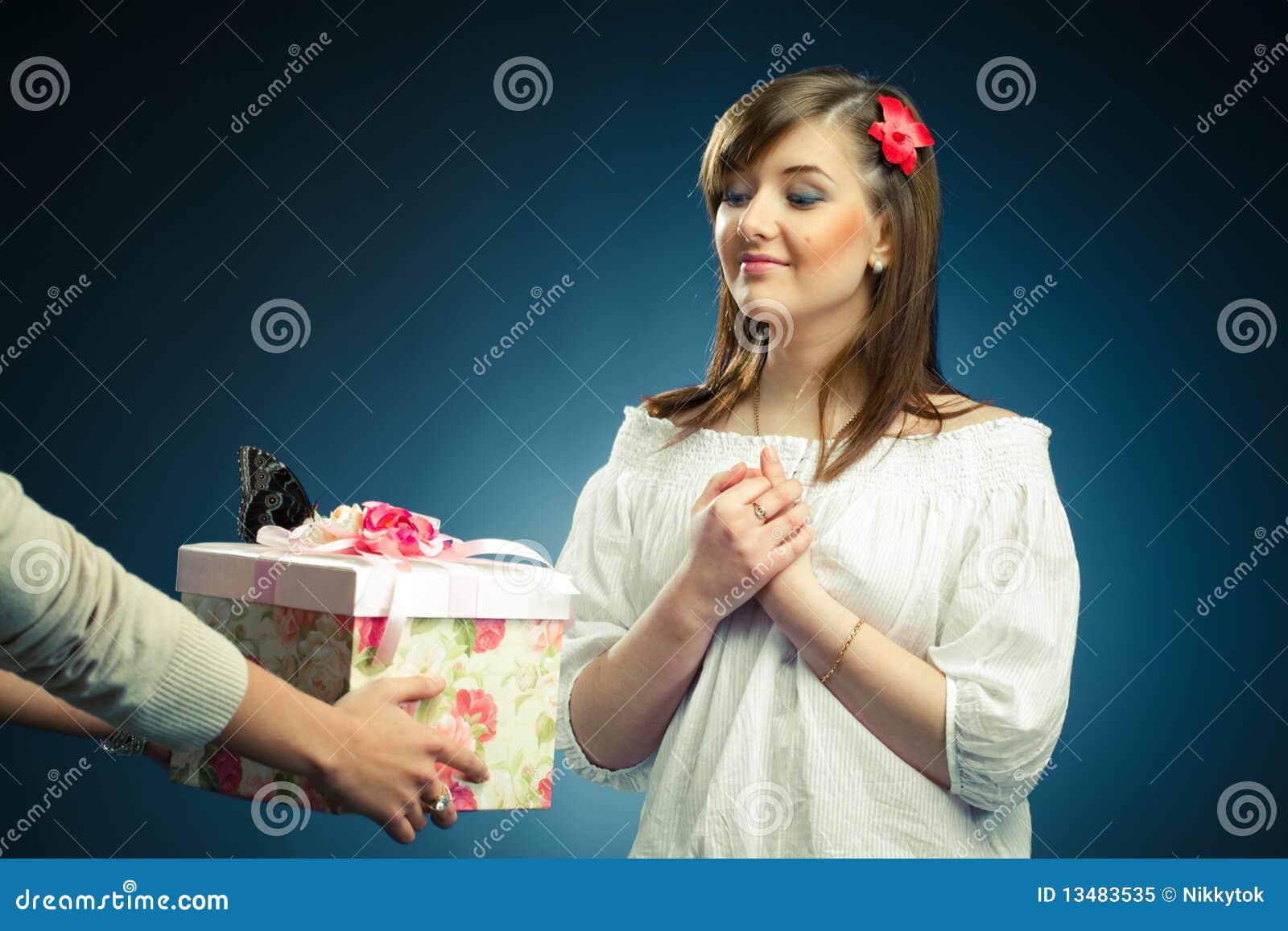 Young Woman Receives a Gift Stock Image - Image of lady, girl: 13483535