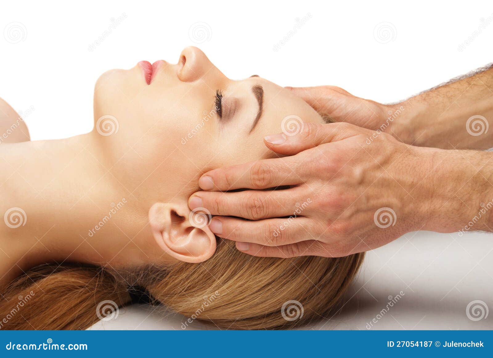 Young Woman Receiving a Head Massage on White Stock Image - Image of ...