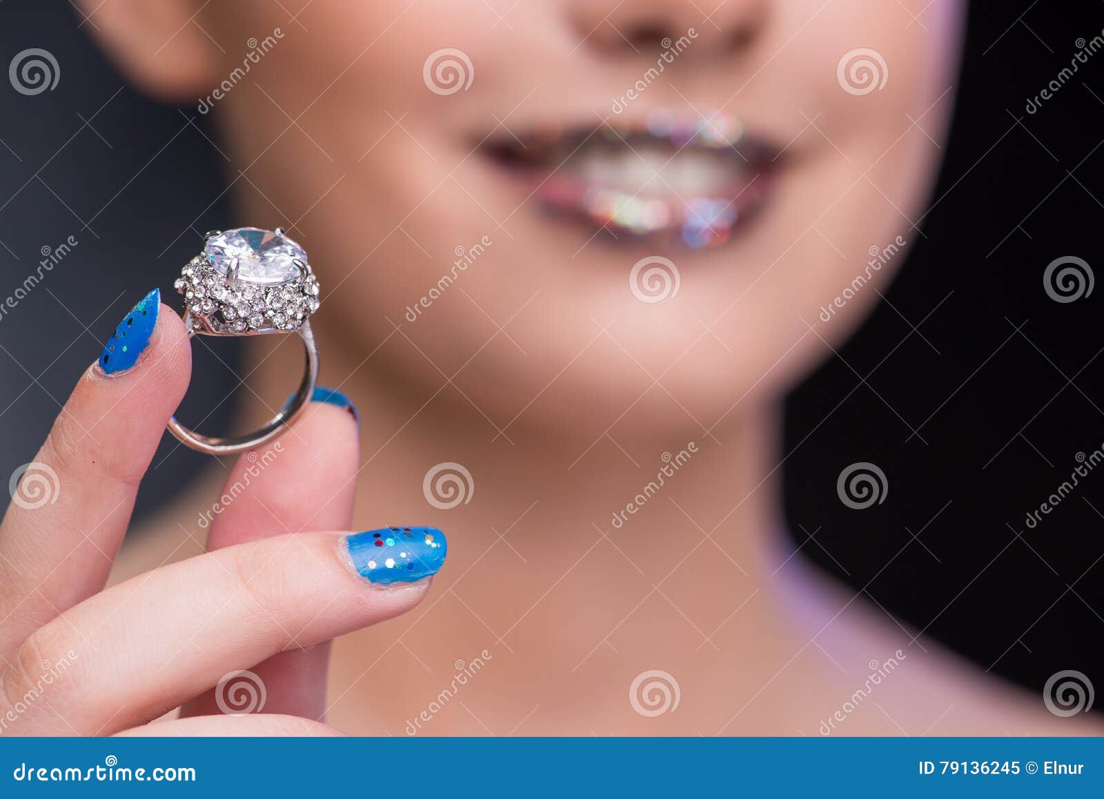 The Young Woman Receiving Proposal with Diamond Ring Stock Image ...