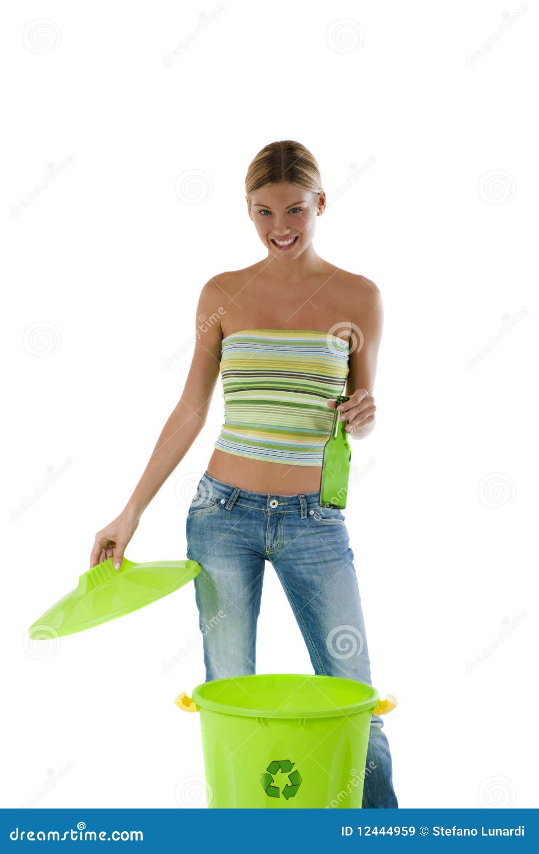 Young woman recycling stock image. Image of container - 12444959