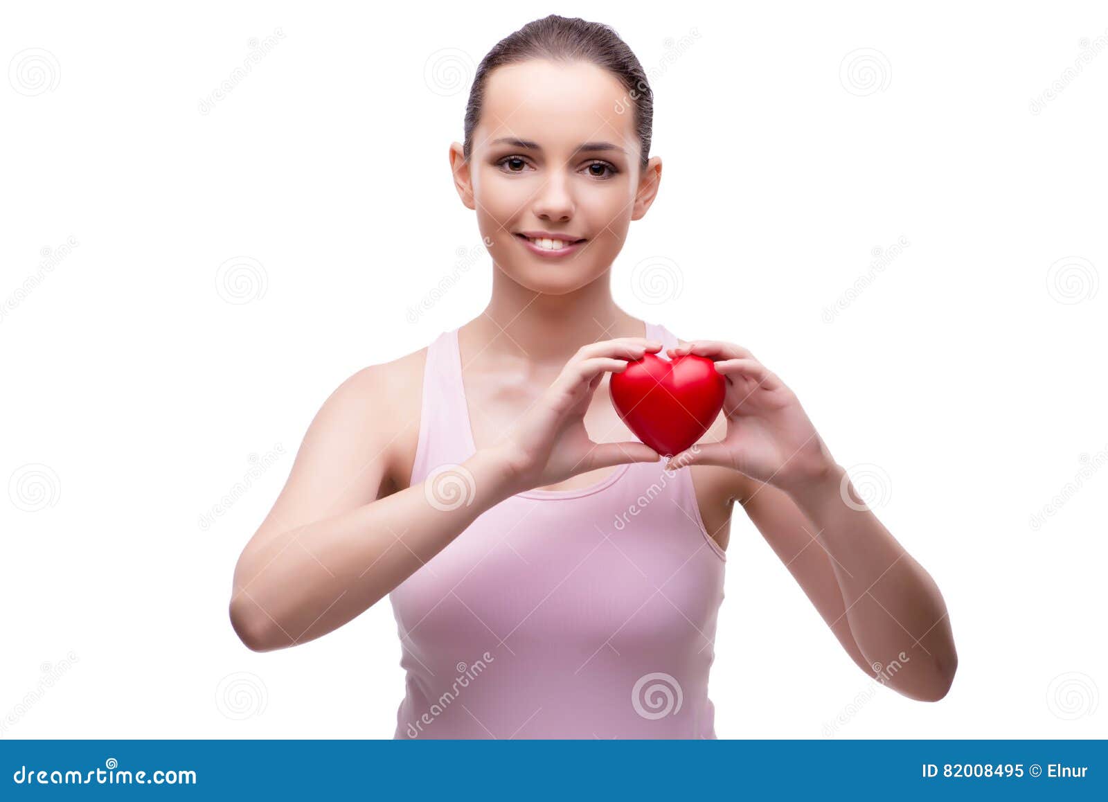 The Young Woman with Red Heart Isolated on White Stock Image - Image of ...