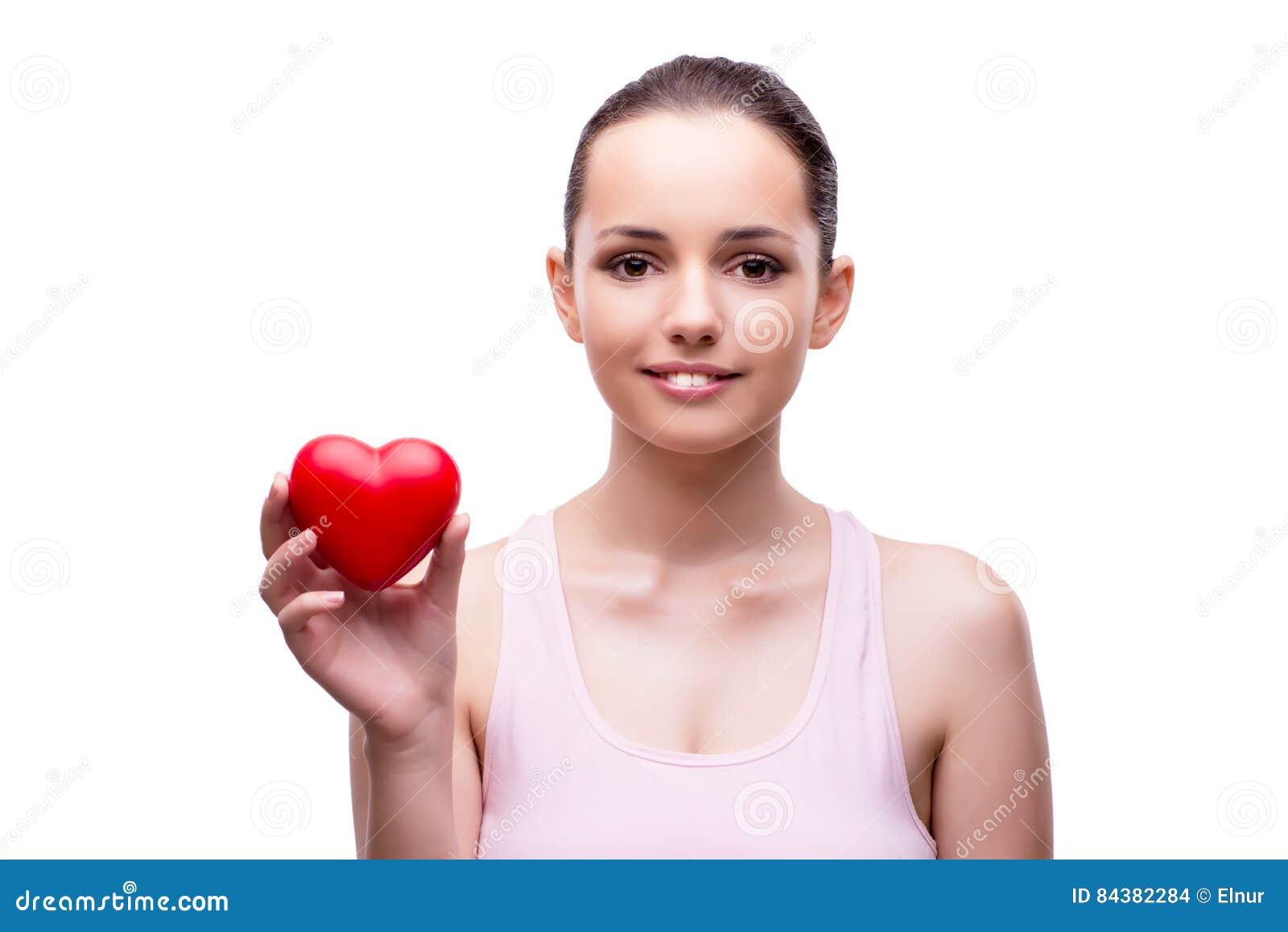 The Young Woman with Red Heart Isolated on White Stock Photo - Image of ...