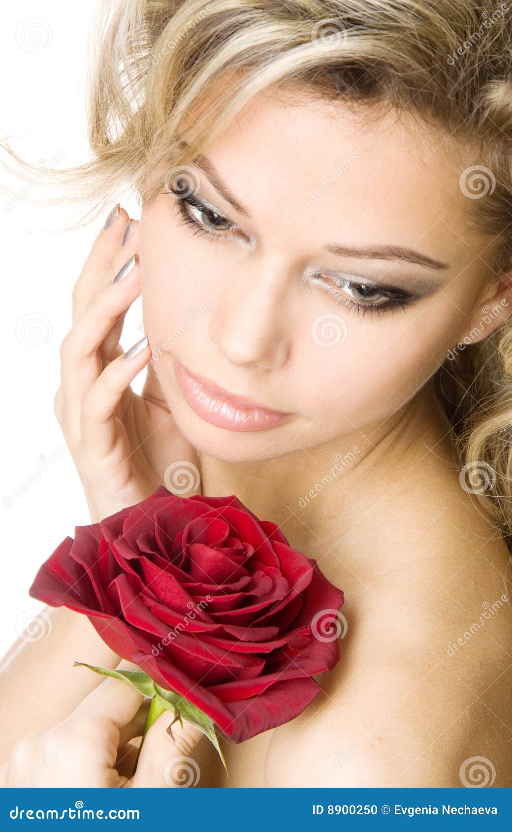 Young Woman with a Red Rose Stock Photo - Image of hairstyle, beautiful ...