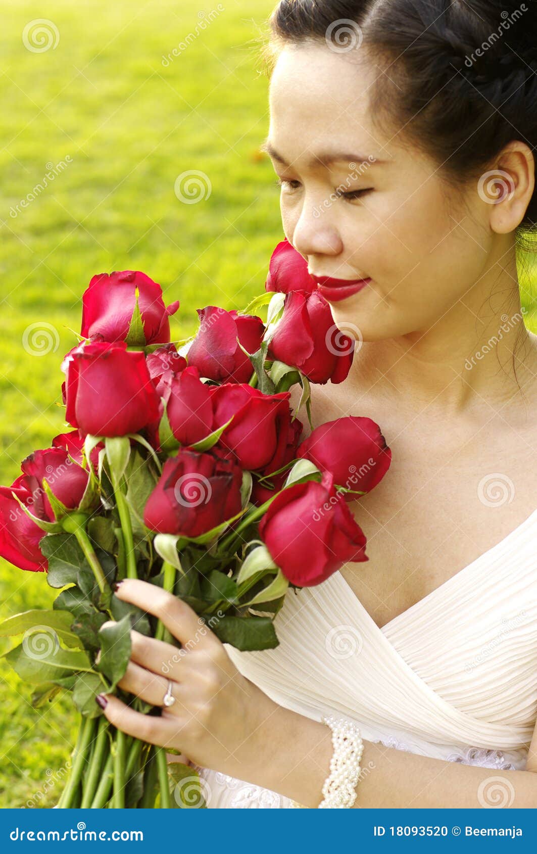 Young Woman with Red Roses in the Park Stock Photo - Image of female ...
