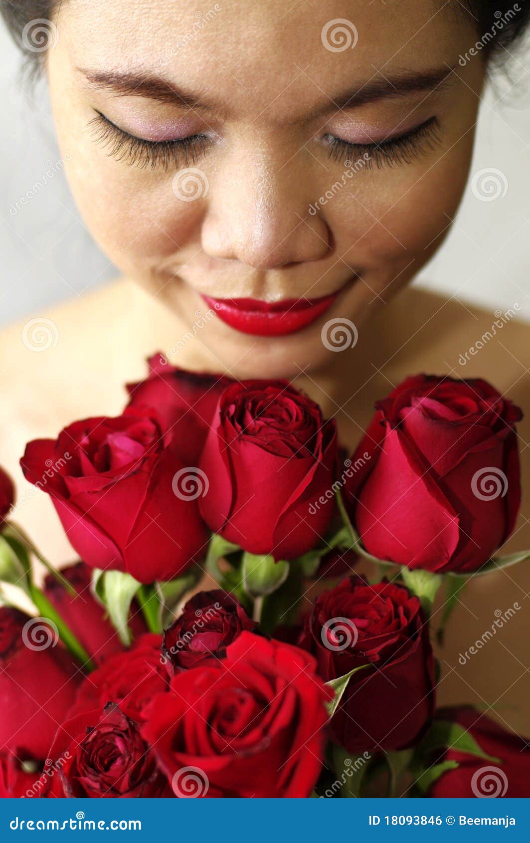 Young Woman with Red Roses in the Park Stock Photo - Image of love ...