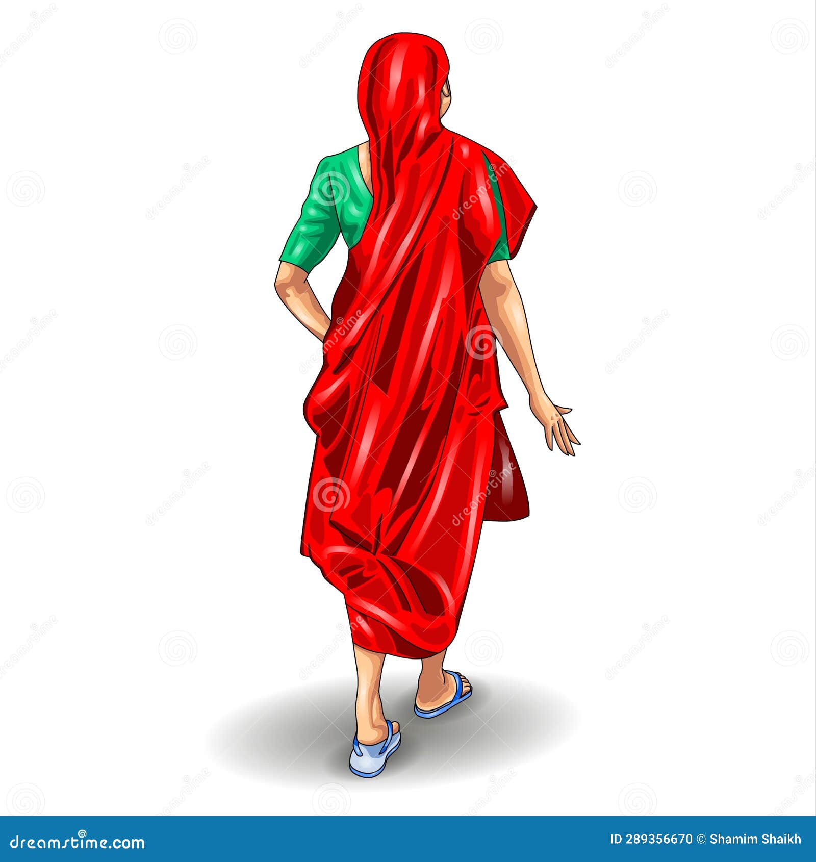 A Young Woman in a Red Saree. Stock Illustration - Illustration of ...