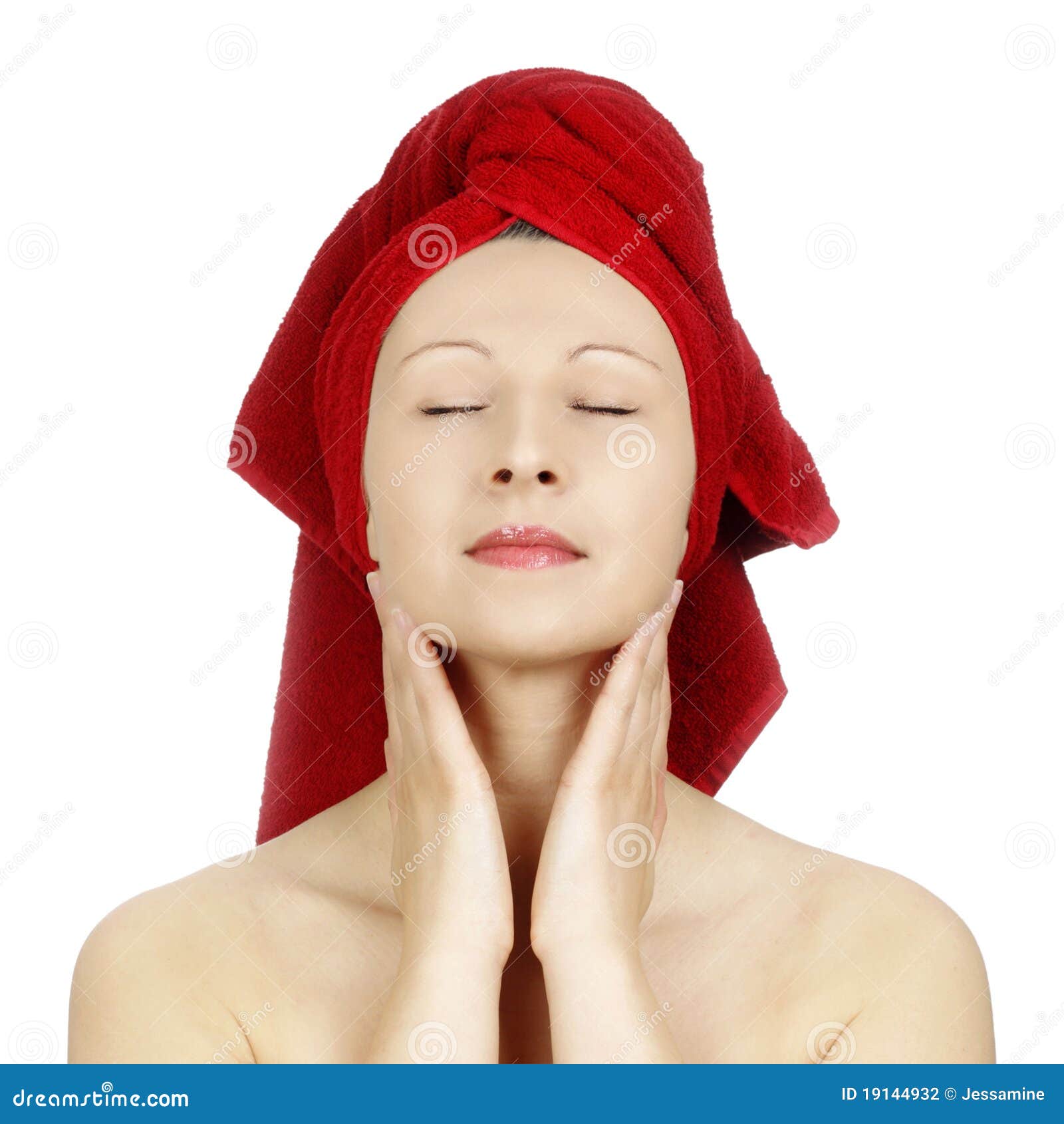 Young woman with red towel stock photo. Image of white - 19144932