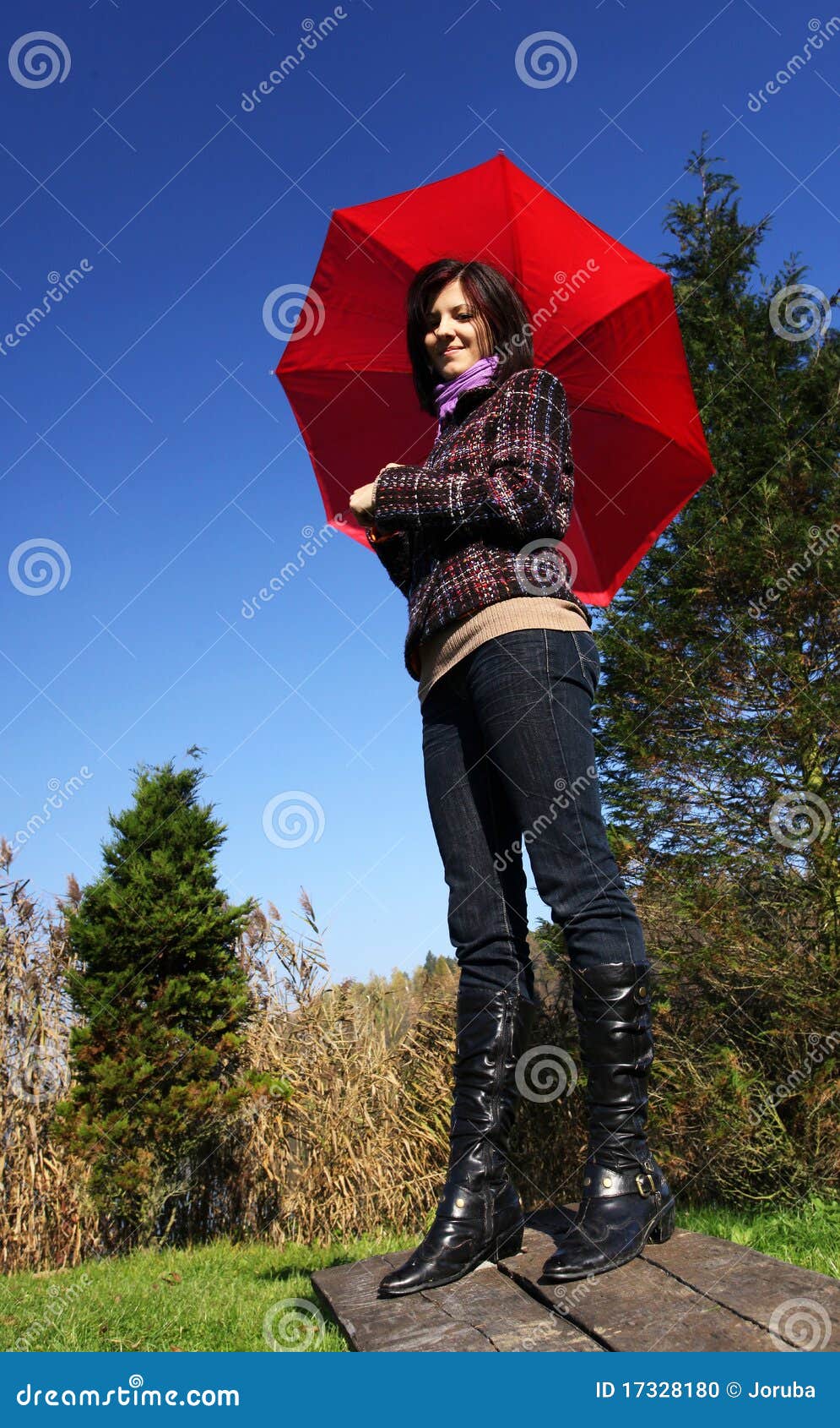 Young Woman with Red Umbrella Stock Photo - Image of vertical, parasol ...