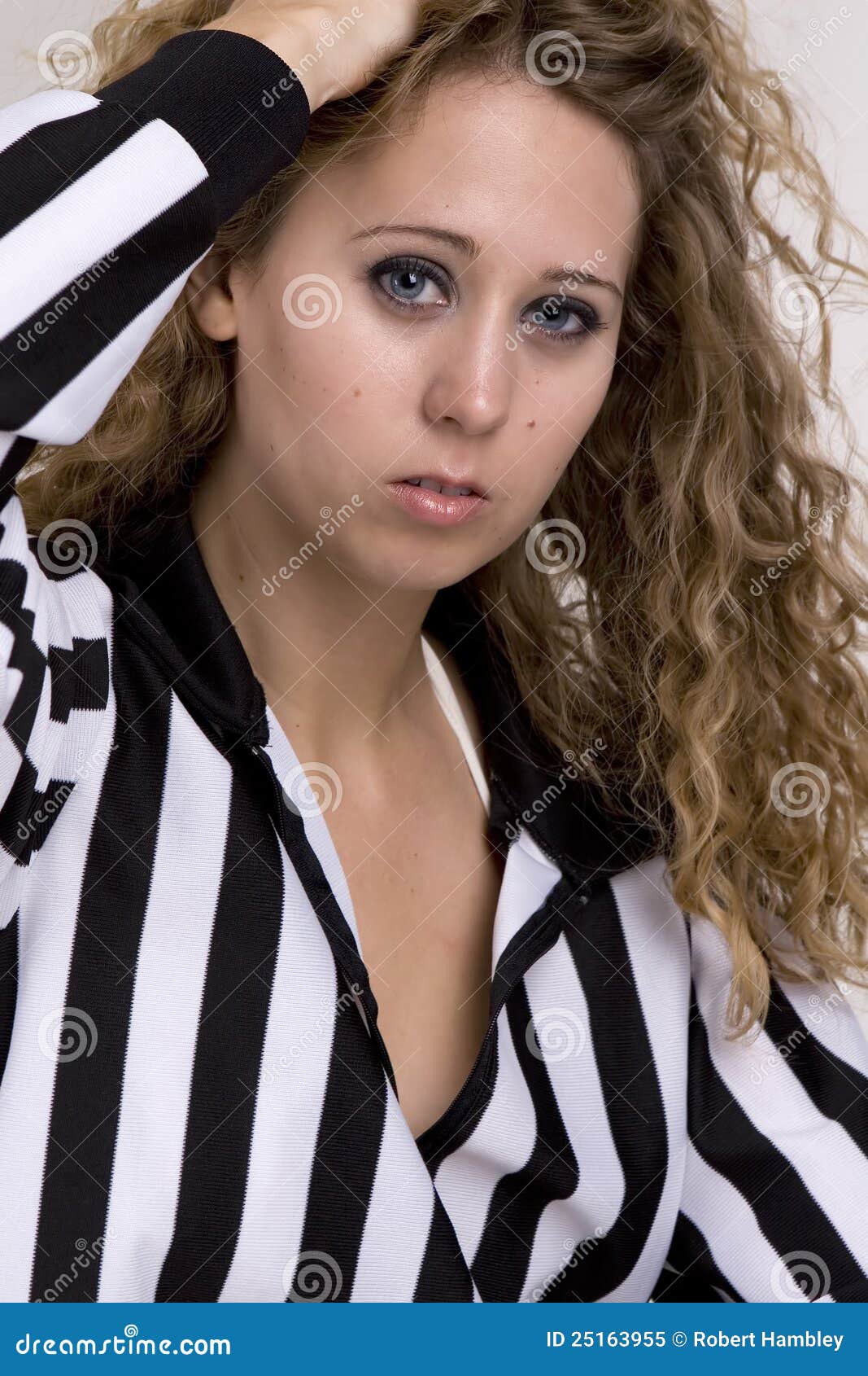 Young Woman in Referee Striped Shirt Stock Image - Image of pretty ...