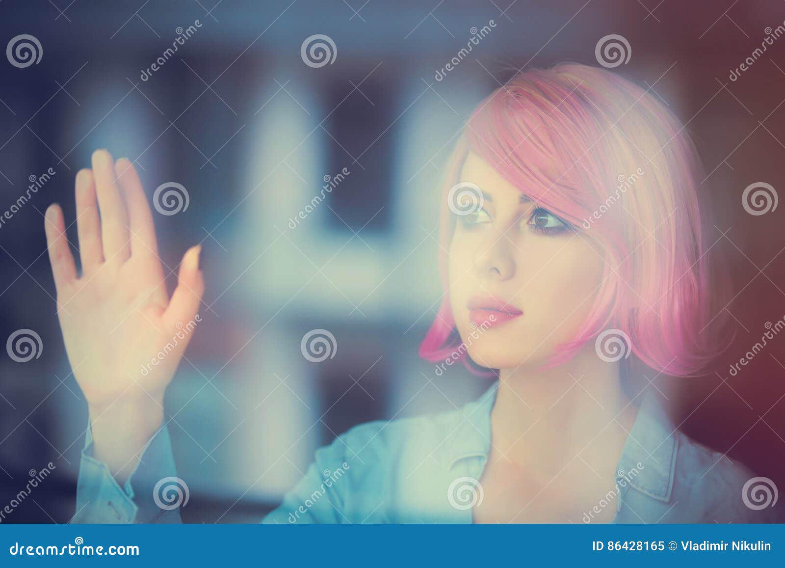 Young woman in reflection stock image. Image of touch - 86428165