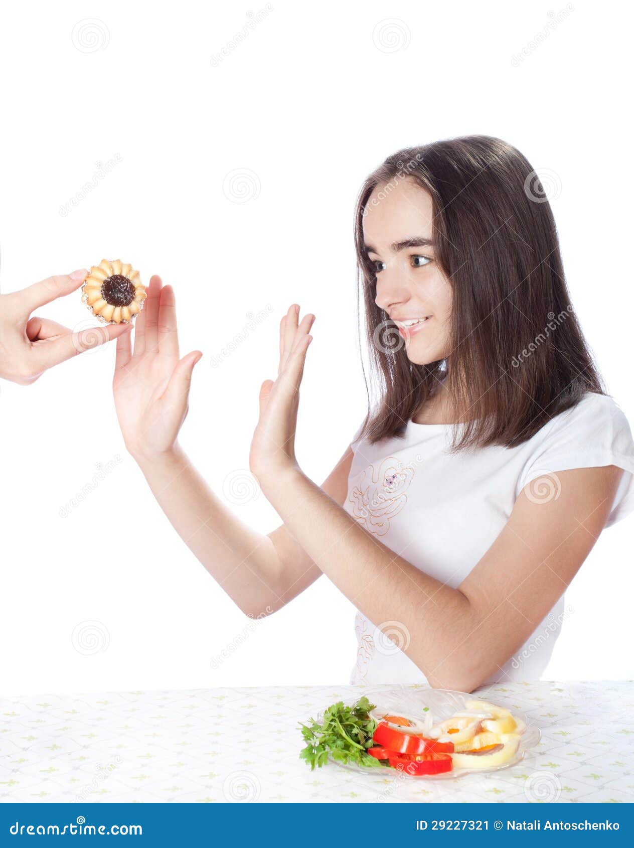 Young Woman Refuses Cake and Chooses Salad Stock Image - Image of ...