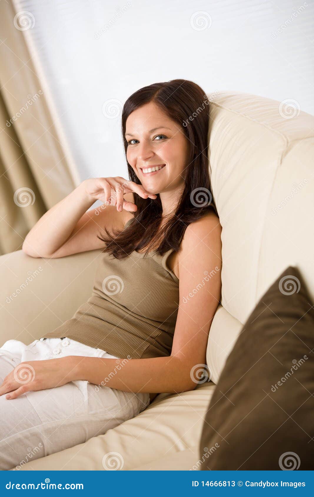 Young Woman Relax in Lounge Stock Image - Image of cheerful, adult ...
