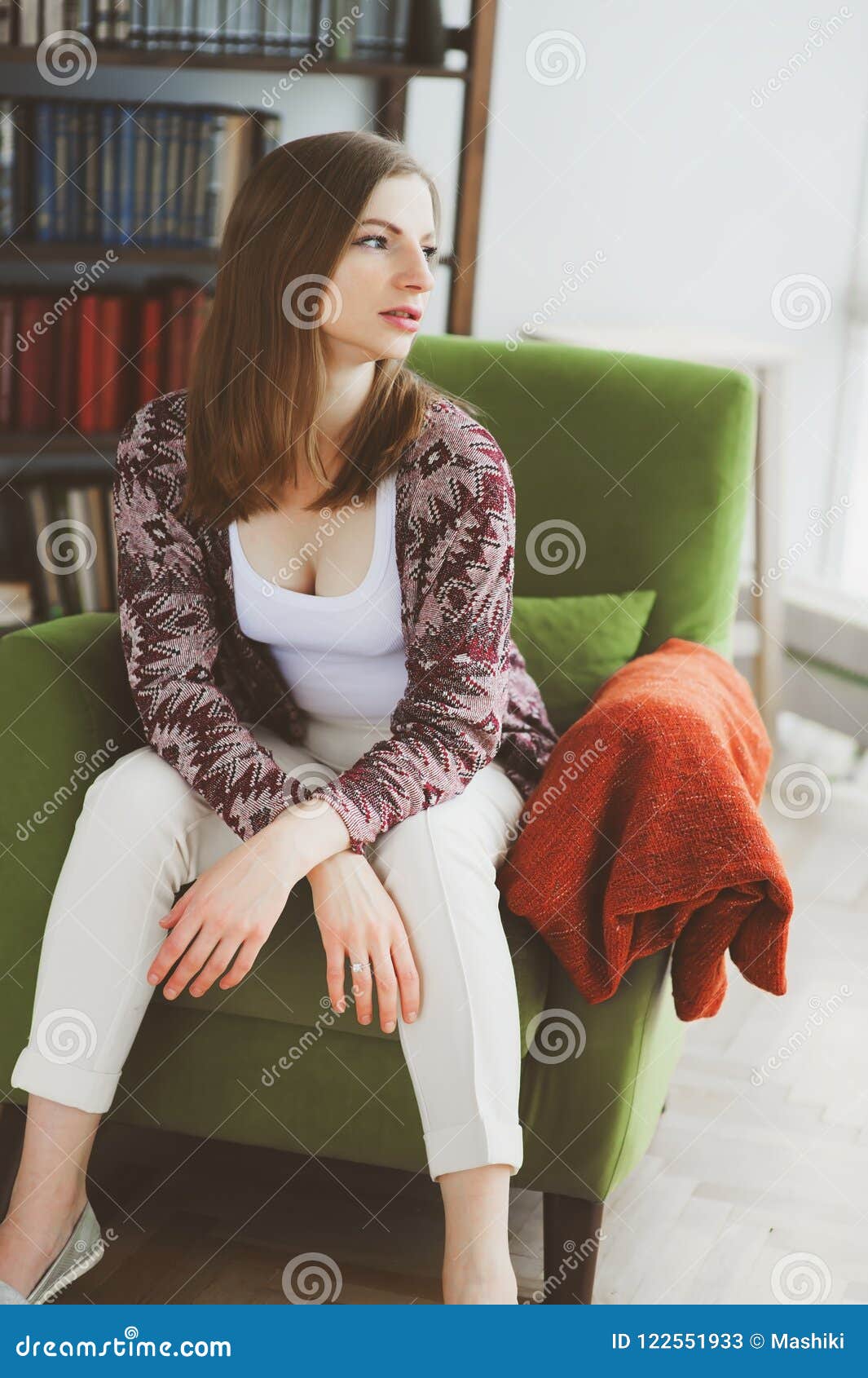 Young Woman Relaxing at Home Stock Image - Image of library, natural ...