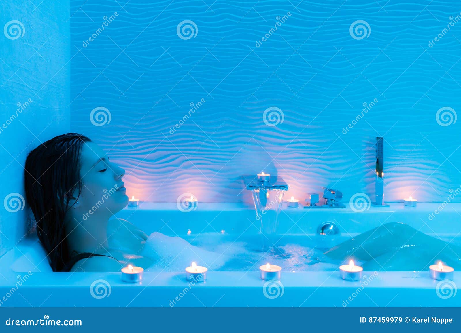 Young Woman Relaxing In Hot Foam Bath Stock Image Image Of Sensual