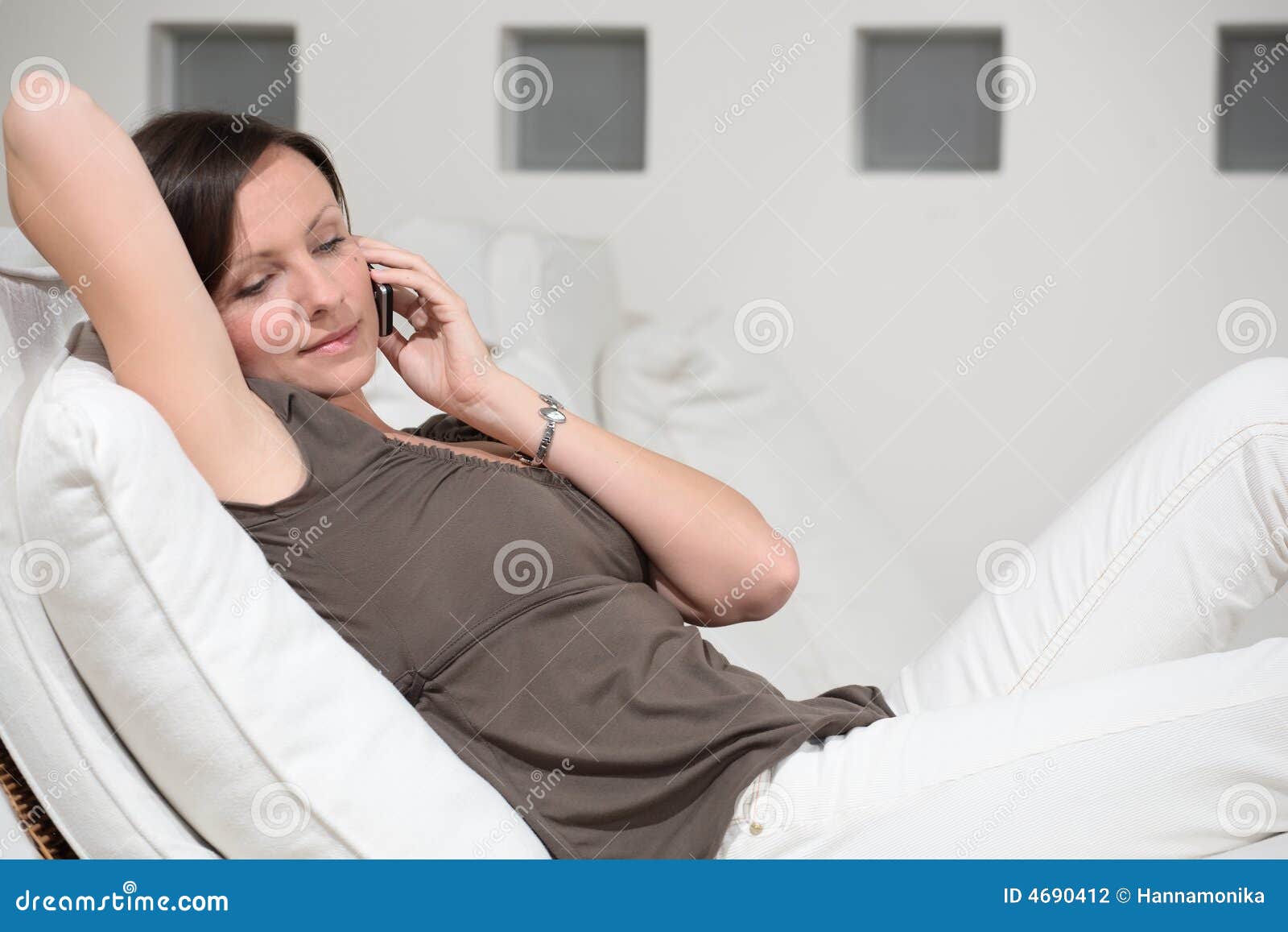 Young Woman Relaxing Talking on the Pho Stock Photo - Image of smiling ...