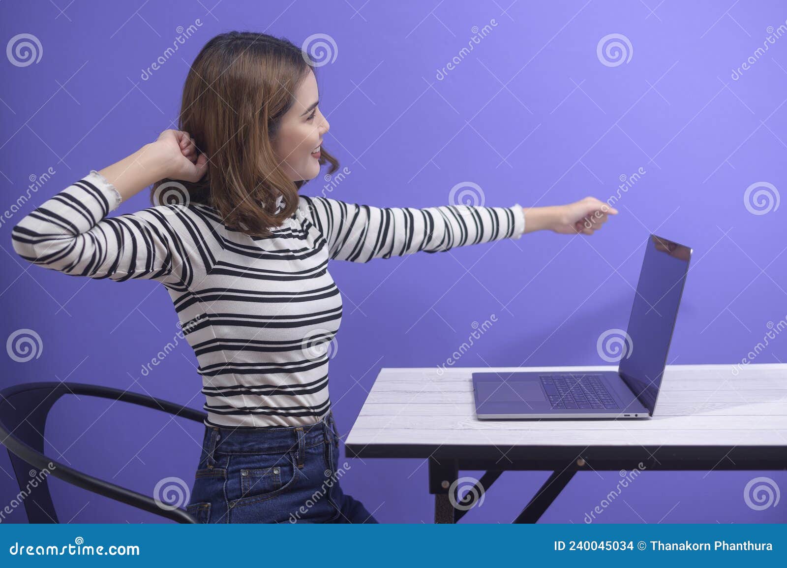 Young Woman is Relaxing after Working Hard with Computer Stock Photo ...