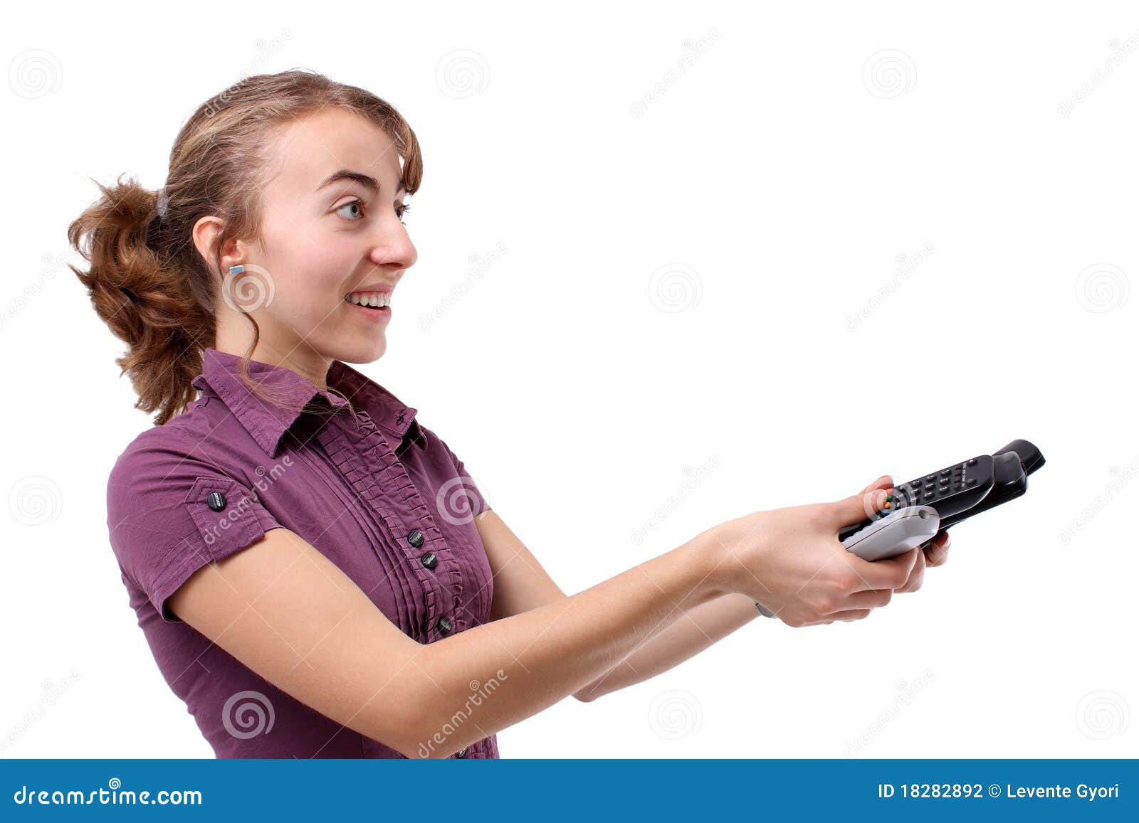 Young Woman with a Remote Control Stock Photo - Image of panel ...