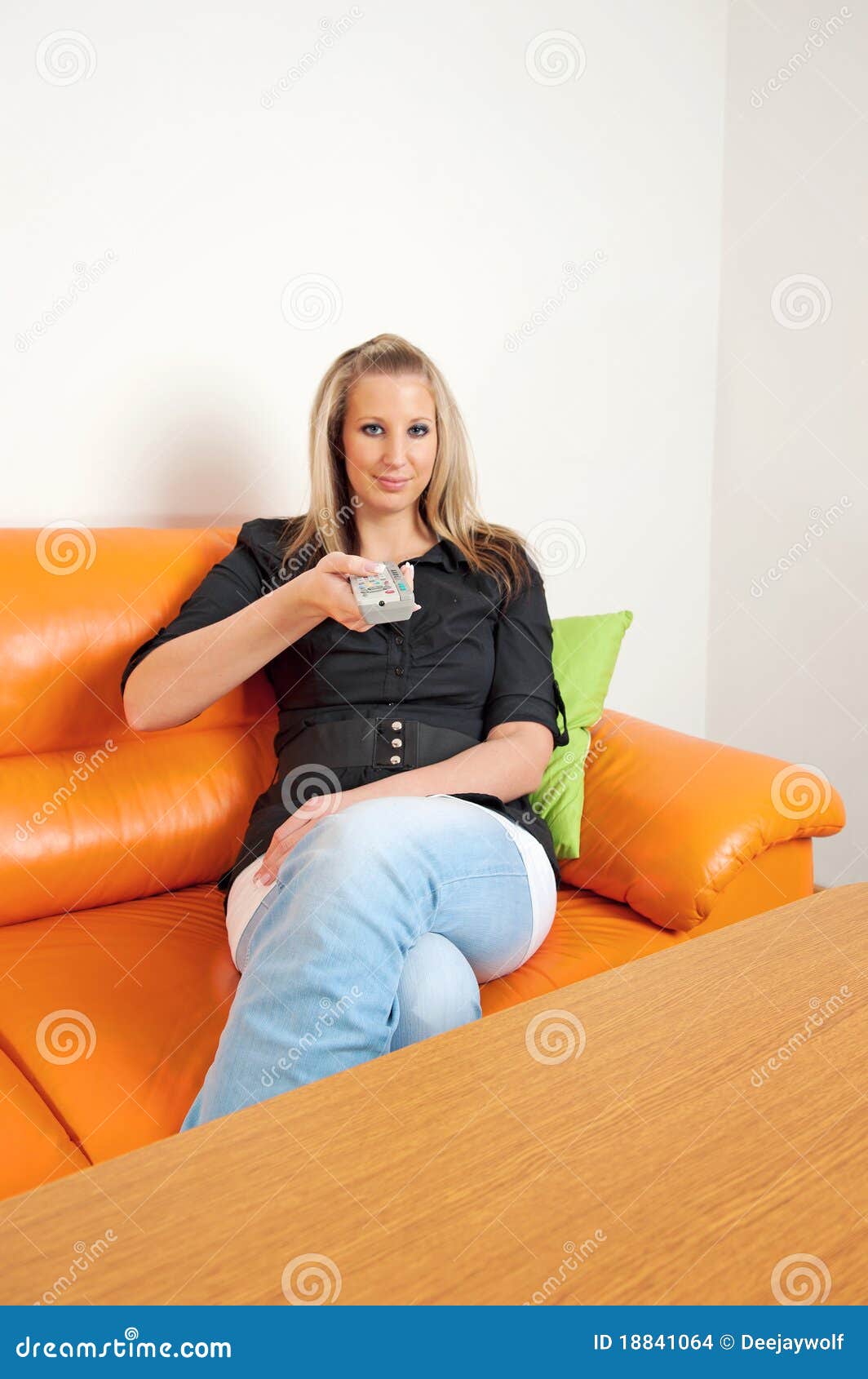 Young Woman with Remote Control Stock Photo - Image of adult, copy ...