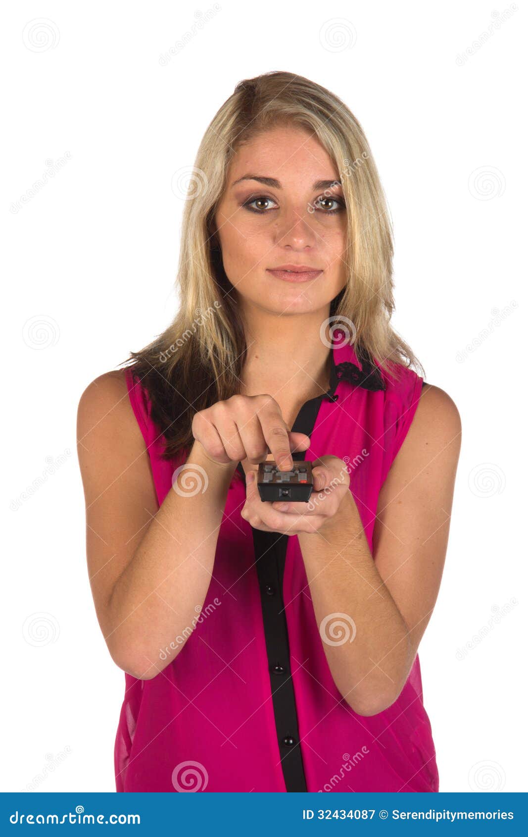 Young Woman with Remote Control Stock Image - Image of isolated, hold ...