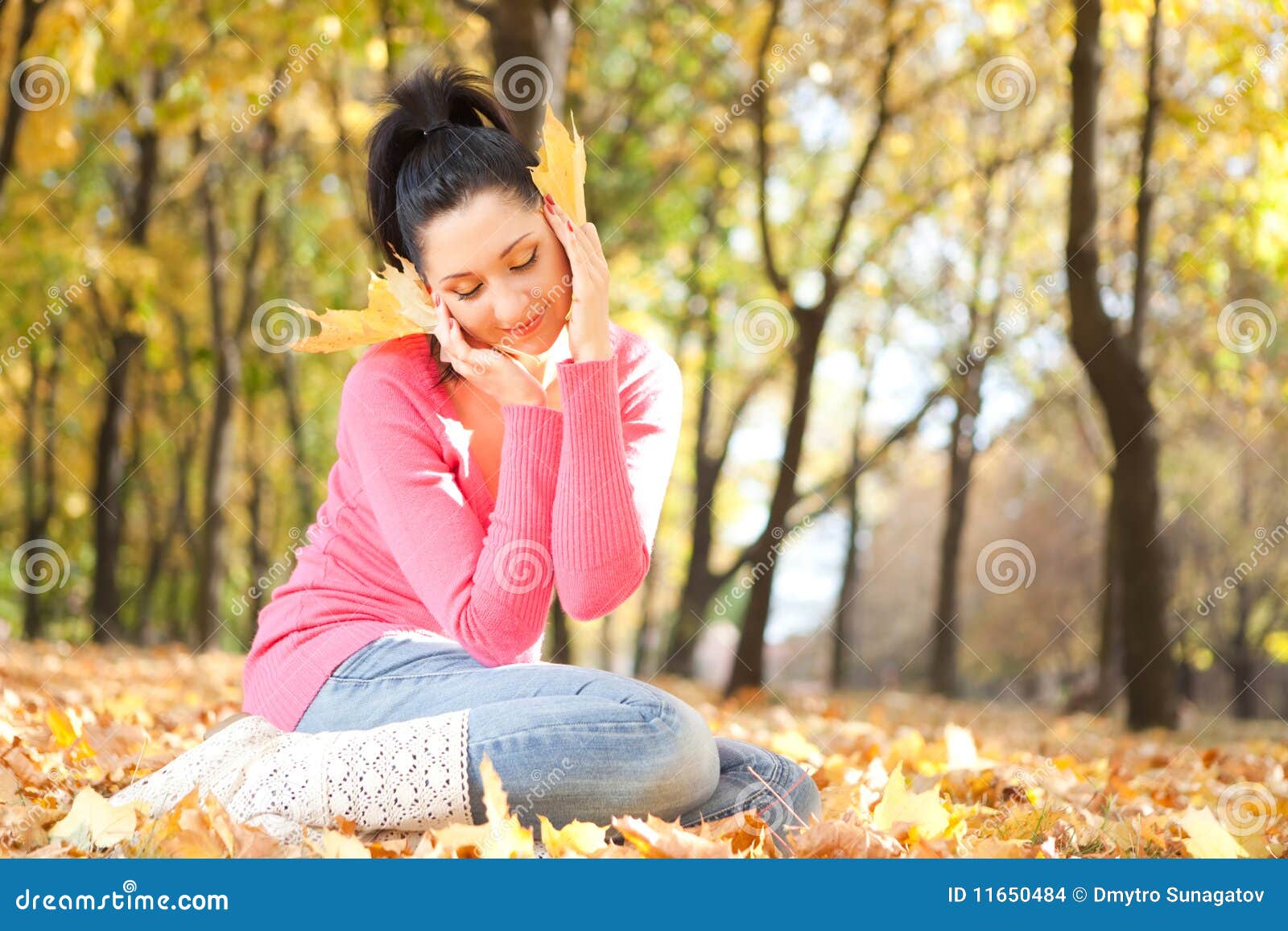 Young Woman Rest in the Autumn Park Stock Photo - Image of forest ...