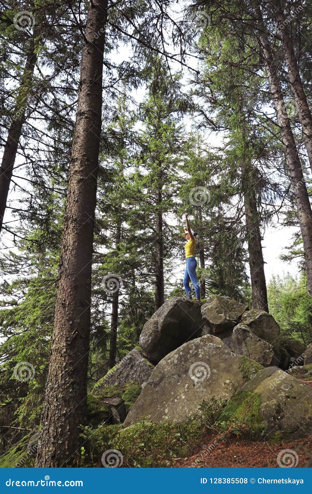 Young Woman Resting on Rocks Stock Photo - Image of forest, mystery ...
