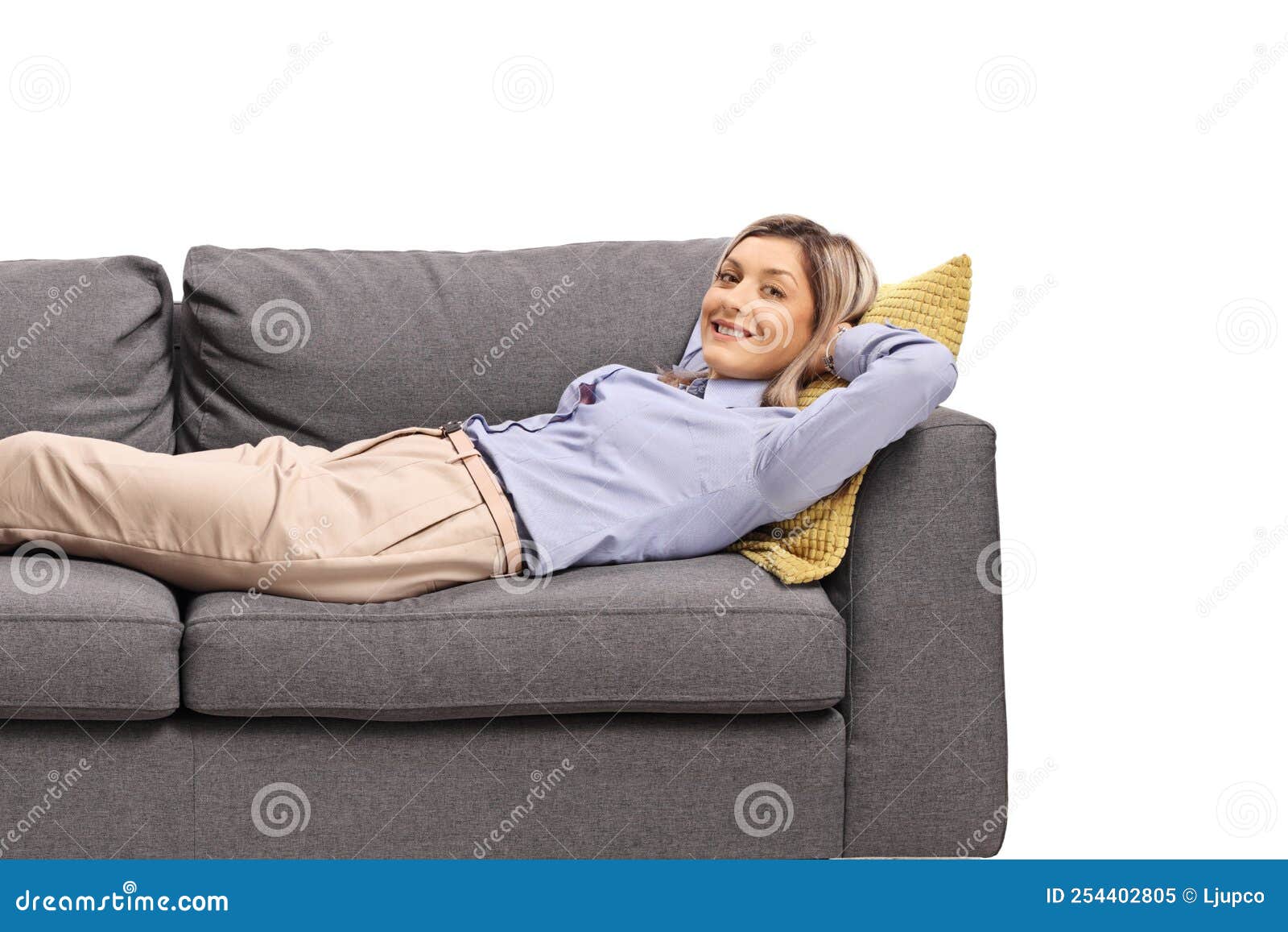 Young Woman Resting on a Sofa Stock Image - Image of leisure, smile ...