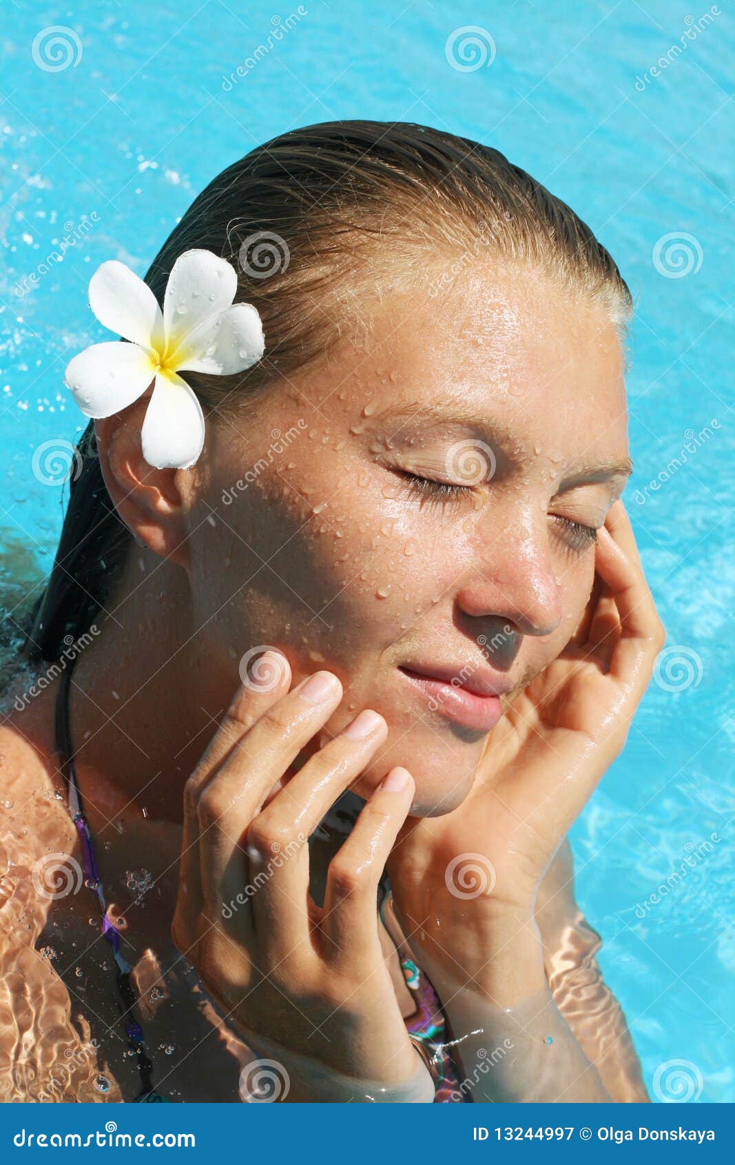 Young Woman Resting in Water Stock Image - Image of female, resort ...