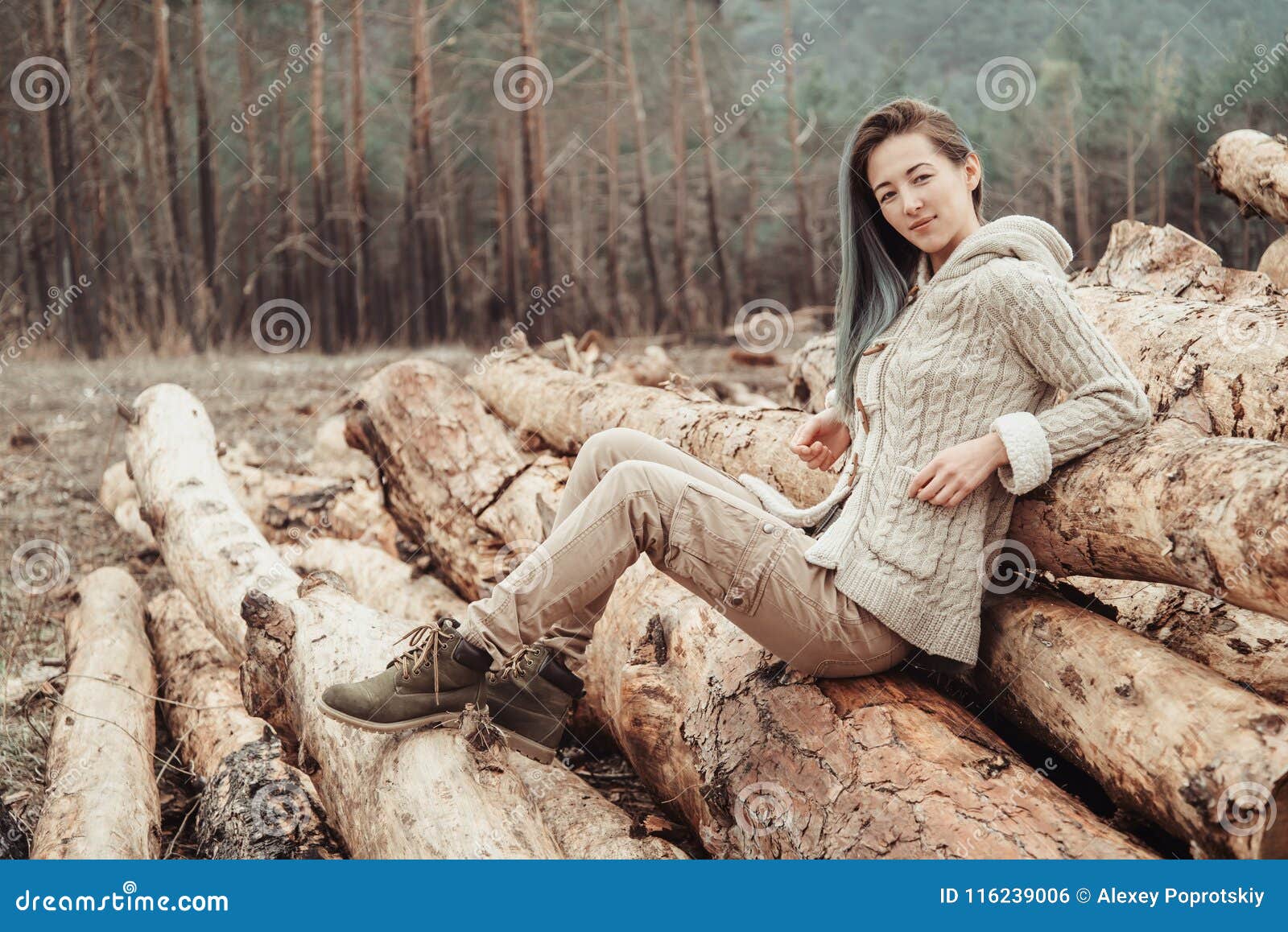 Young Woman Resting in the Woods. Stock Photo - Image of recreation ...