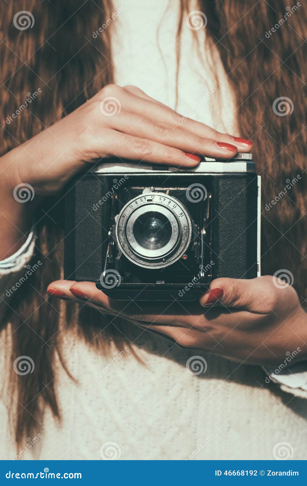Young Woman with a Retro Camera Stock Photo - Image of girl, shooting ...