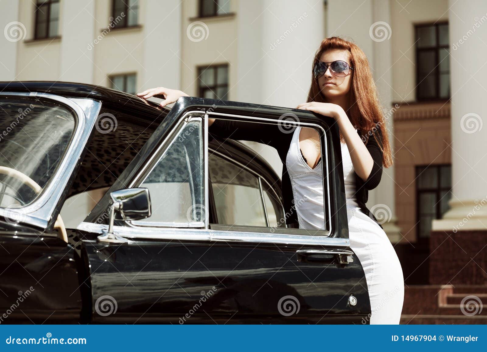 Young Woman with a Retro Car. Stock Photo - Image of retro, elegant ...