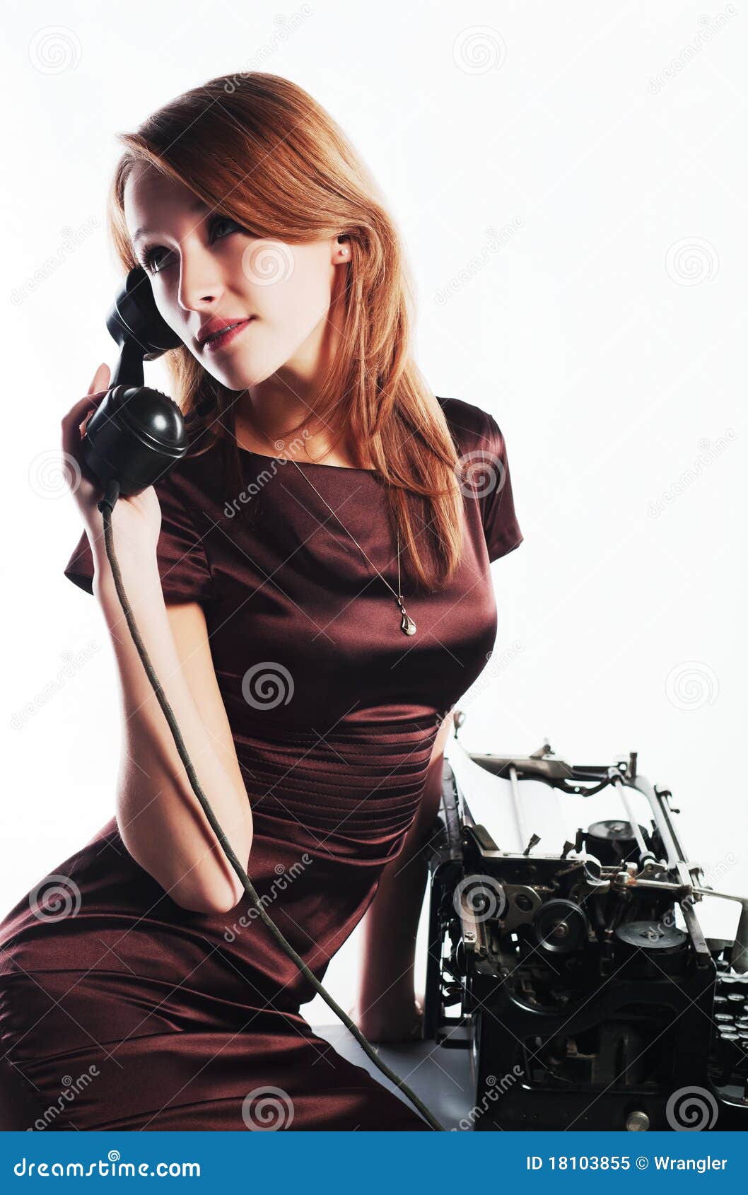Young Woman with a Retro Phone Stock Image - Image of evening, girl ...