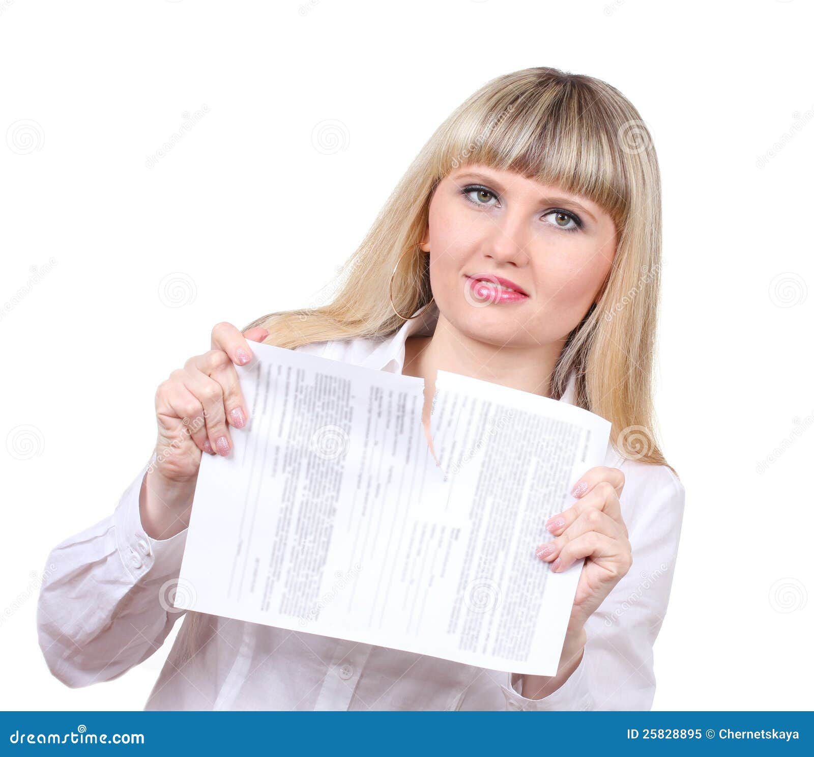 Young woman ripping paper stock image. Image of separation - 25828895