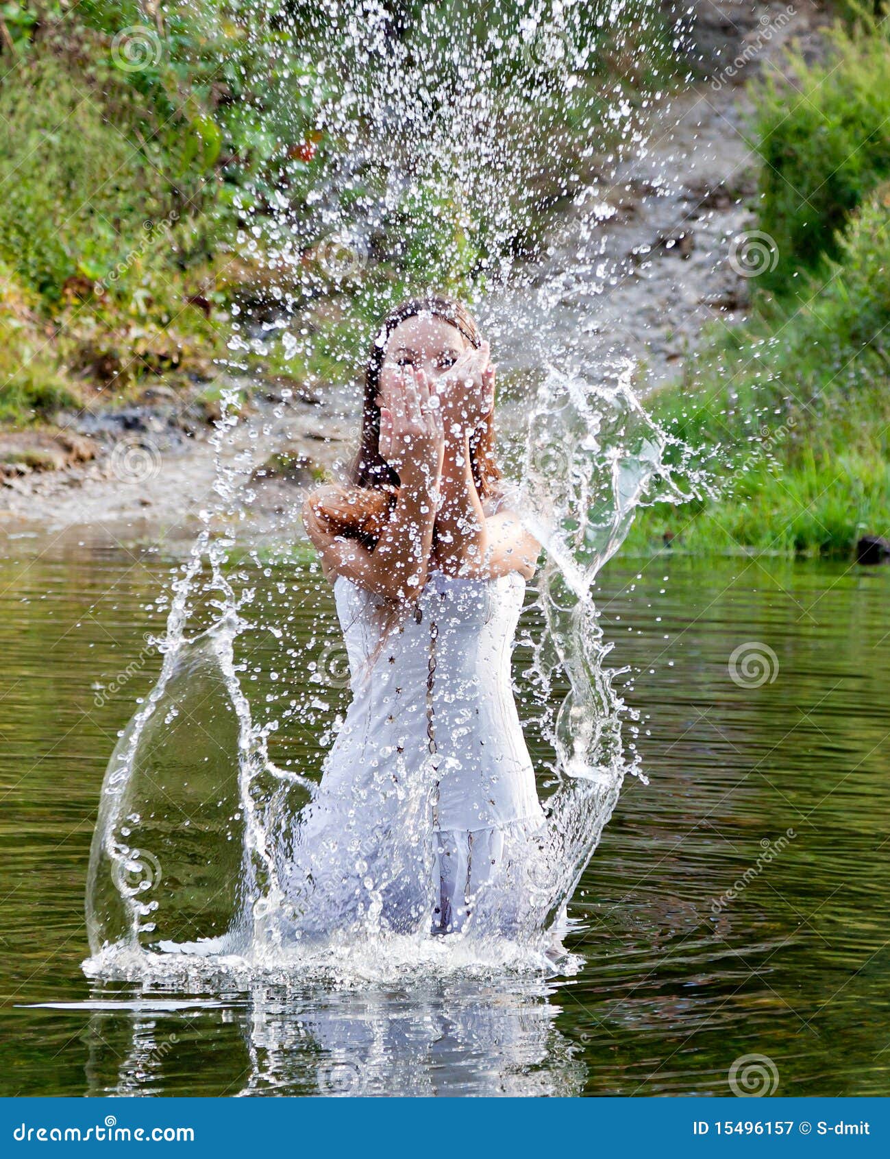 Young woman in a river stock image. Image of summer, fresh - 15496157